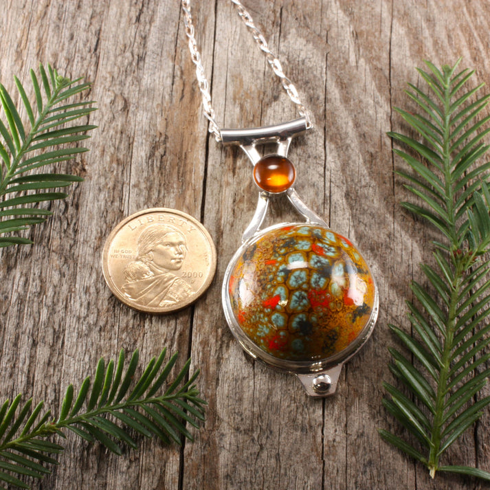 Large Enamel Pendant with Amber – poonkinneyforge